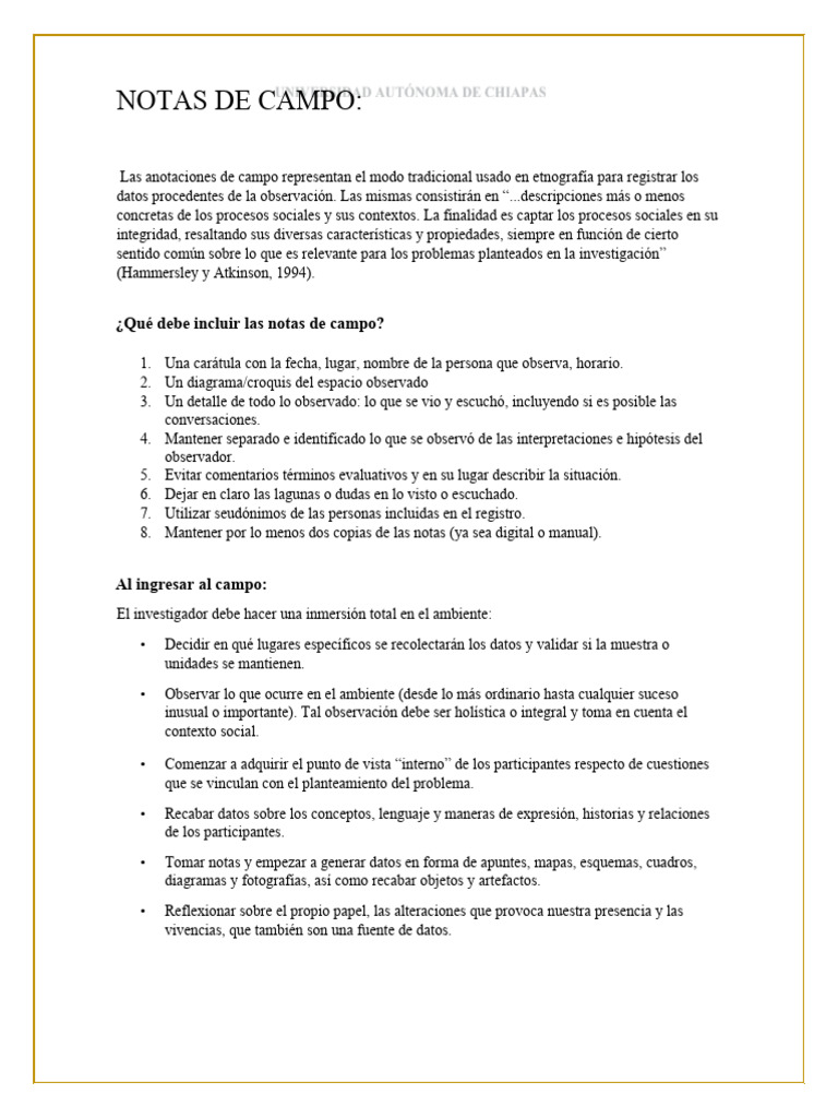 Guía para Notas y Diarios de Campo | PDF | Observación | Experiencia