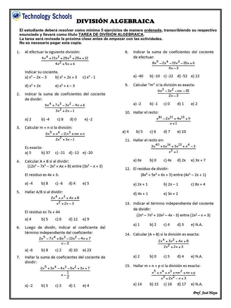 Tarea de Division Algebraica 2024 | PDF | Matemáticas | Aritmética