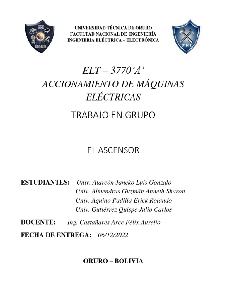 Proyecto Ascensor Elt-3770 | PDF | Ascensor | Ingeniería