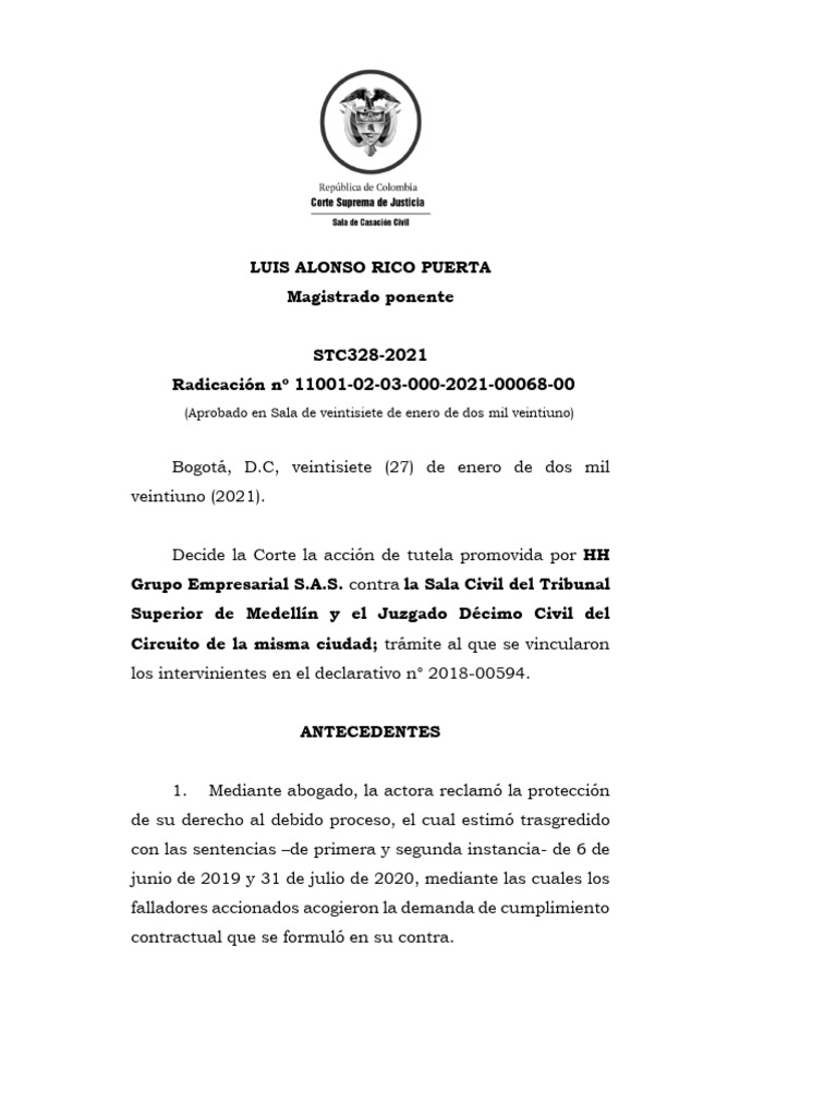 STC328-2021 | PDF | Daños y perjuicios | Caso de ley