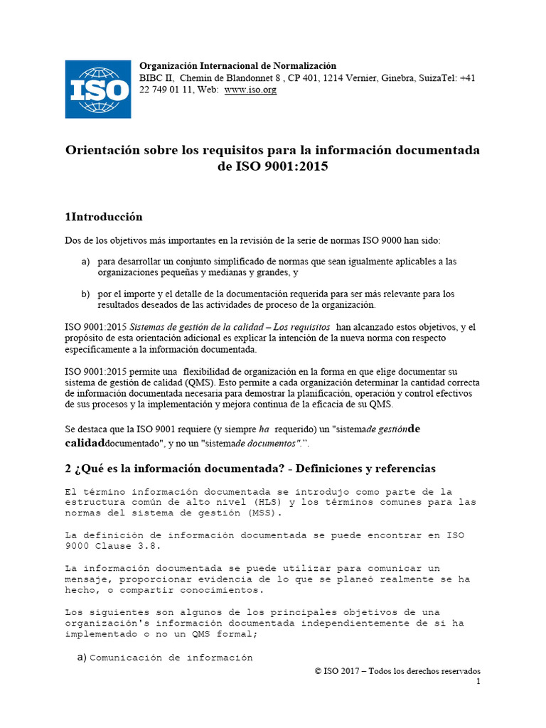 Información Documentada en ISO 9001:2015 | PDF | Sistema de manejo de ...