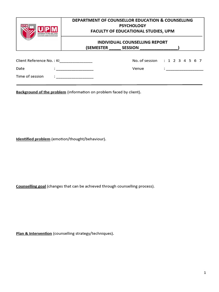 Individual Counseling Report Template | PDF