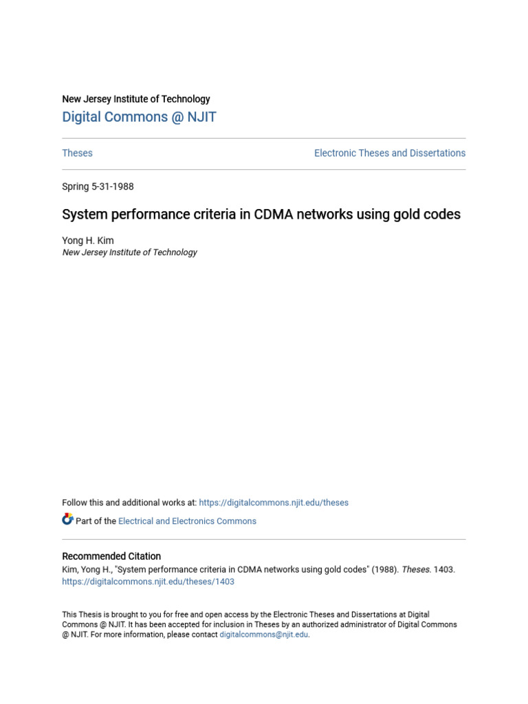 System Performance Criteria in CDMA Networks Using Gold Codes | PDF | Channel Access Method