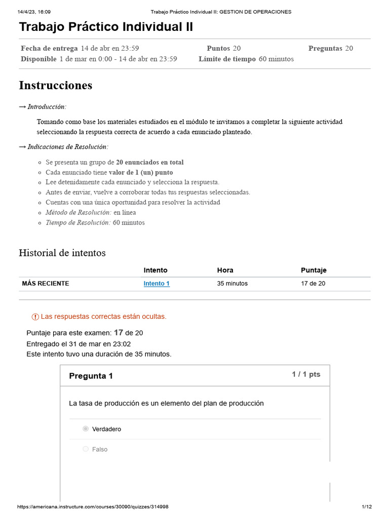 Trabajo PR Ctico Individual II GESTION DE OPERACIONES PDF | PDF | Planificación | Planificación ...