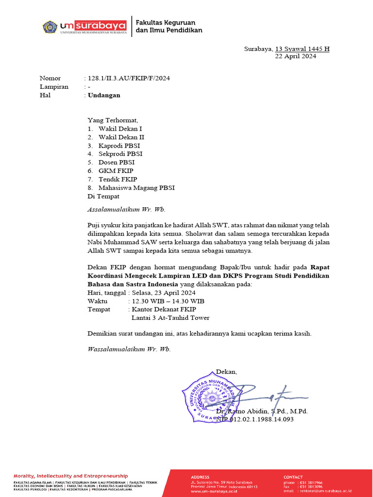 128.1 Undangan Rapat Koordinasi Mengecek Lampiran LED Dan DKPS PBSI | PDF | Sains & Matematika
