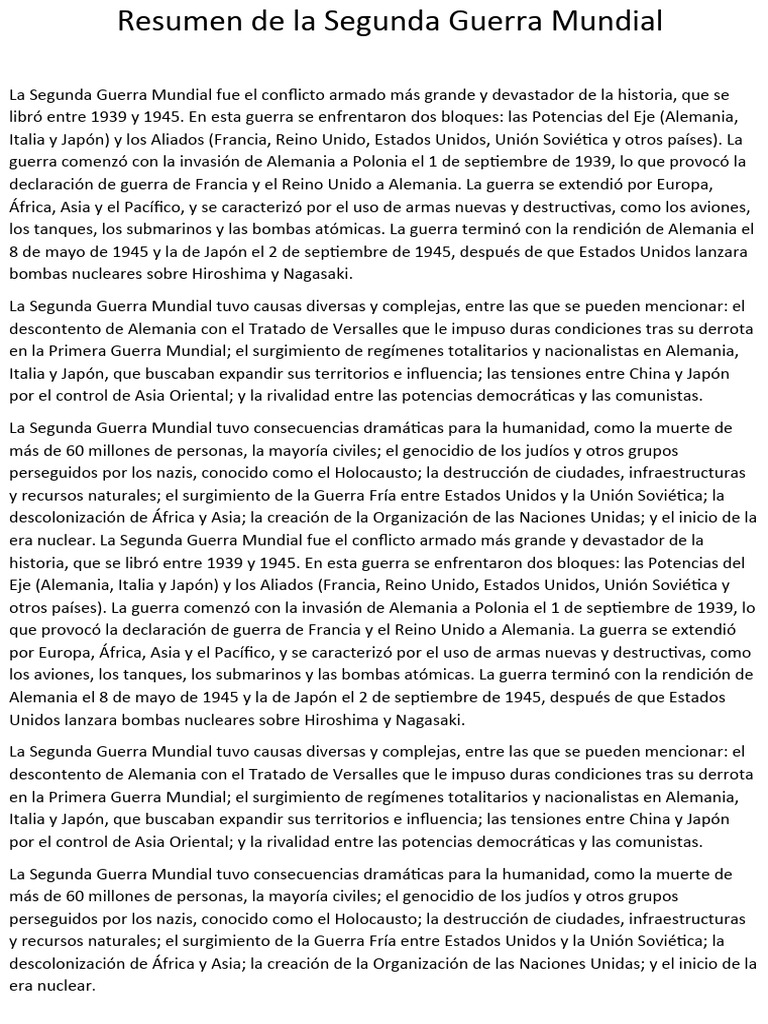 Resumen de La Segunda Guerra Mundial | PDF | Segunda Guerra Mundial ...