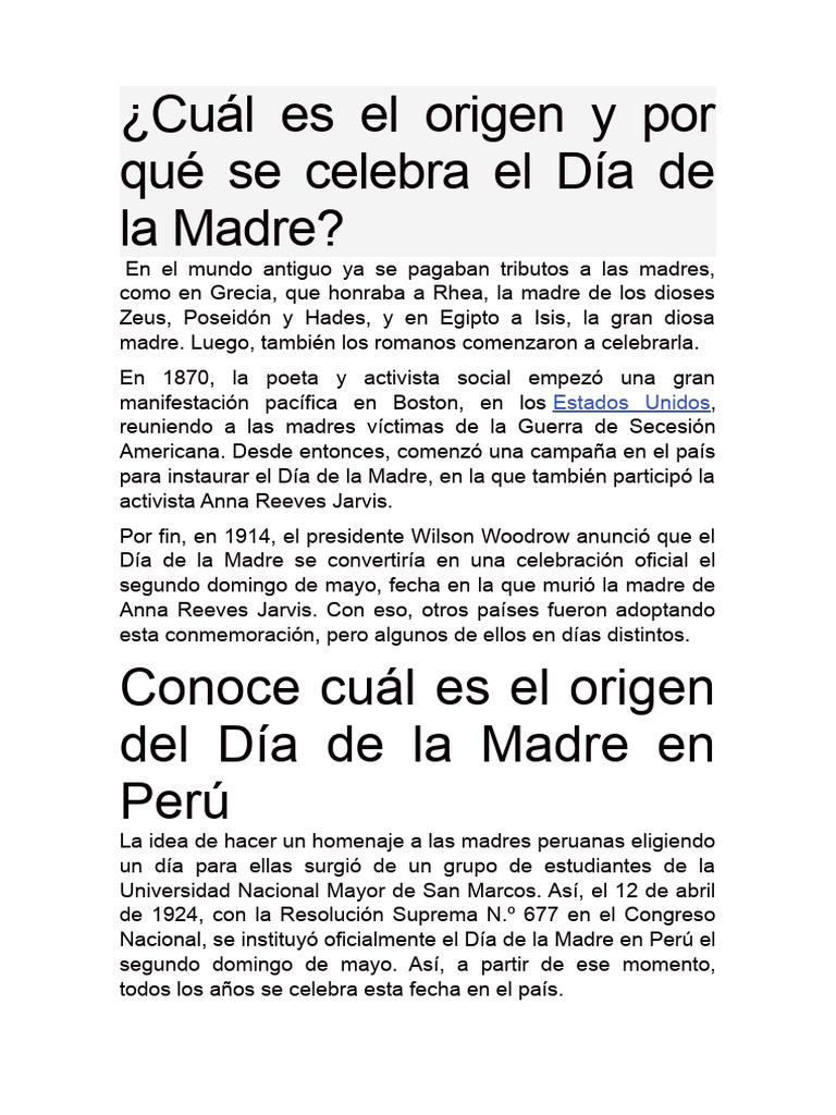 Cuál Es El Origen y Por Qué Se Celebra El Día de La Madre | Descargar ... Cuál Es El Origen y Por Qué Se Celebra El Día de La Madre | Descargar ...