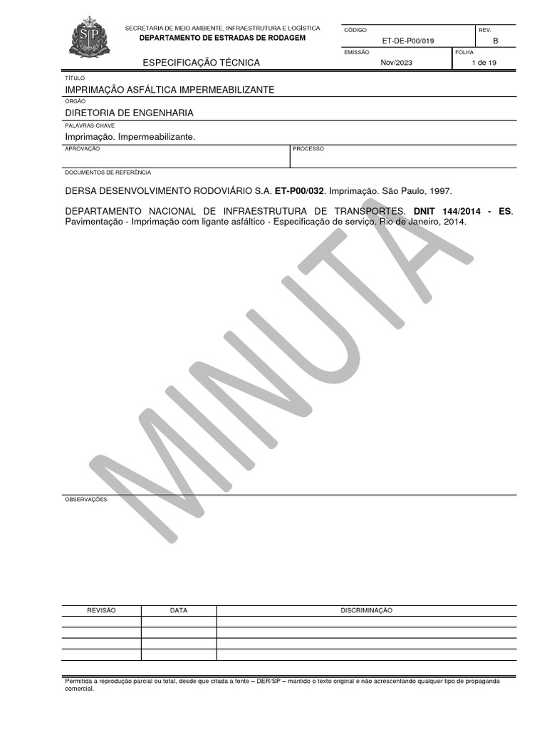 Código Rev.: ET-DE-P00/019 B | Download grátis PDF | Tráfego | Temperatura