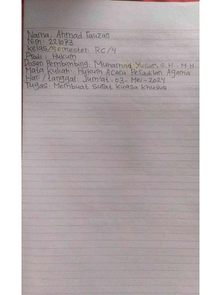 Surat Kuasa Khusus - Ahmad Fauzan (221073) RC1 | PDF