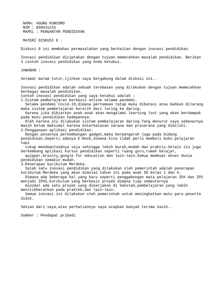Materi Diskusi 8 Pengantar Pendidikan | PDF
