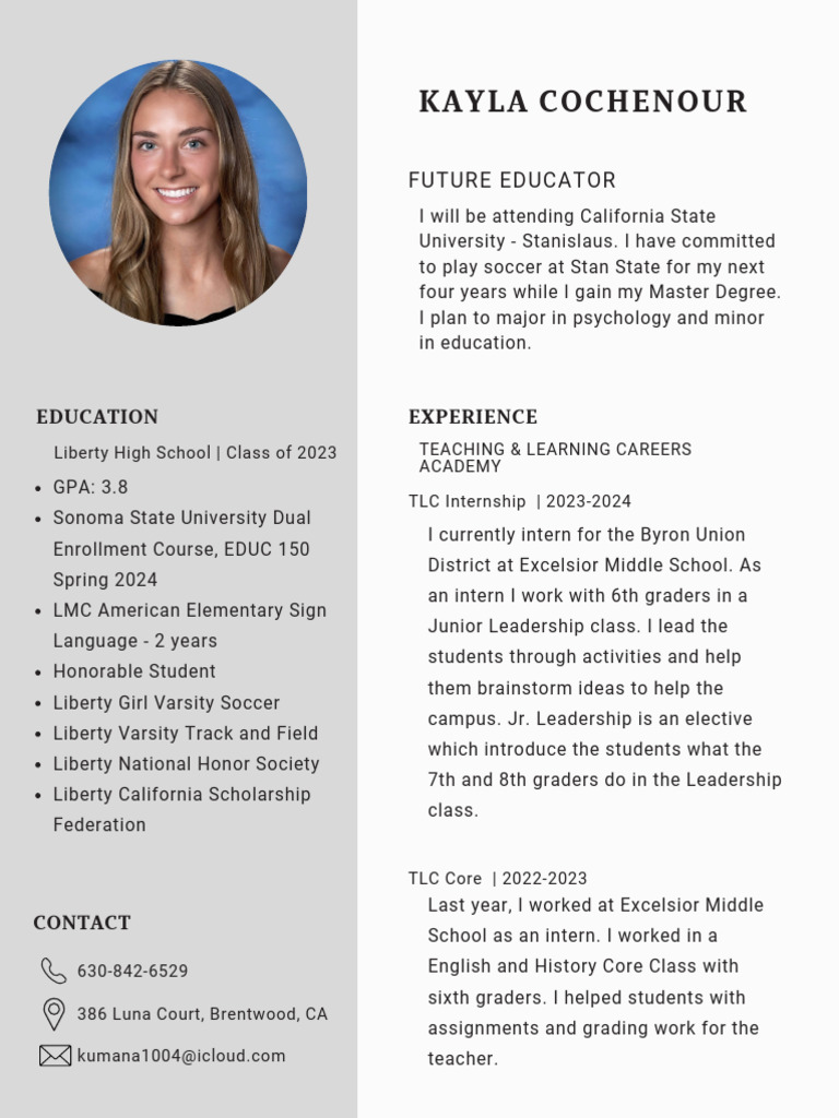 Kayla Cochenour: Future Educator Profile | PDF