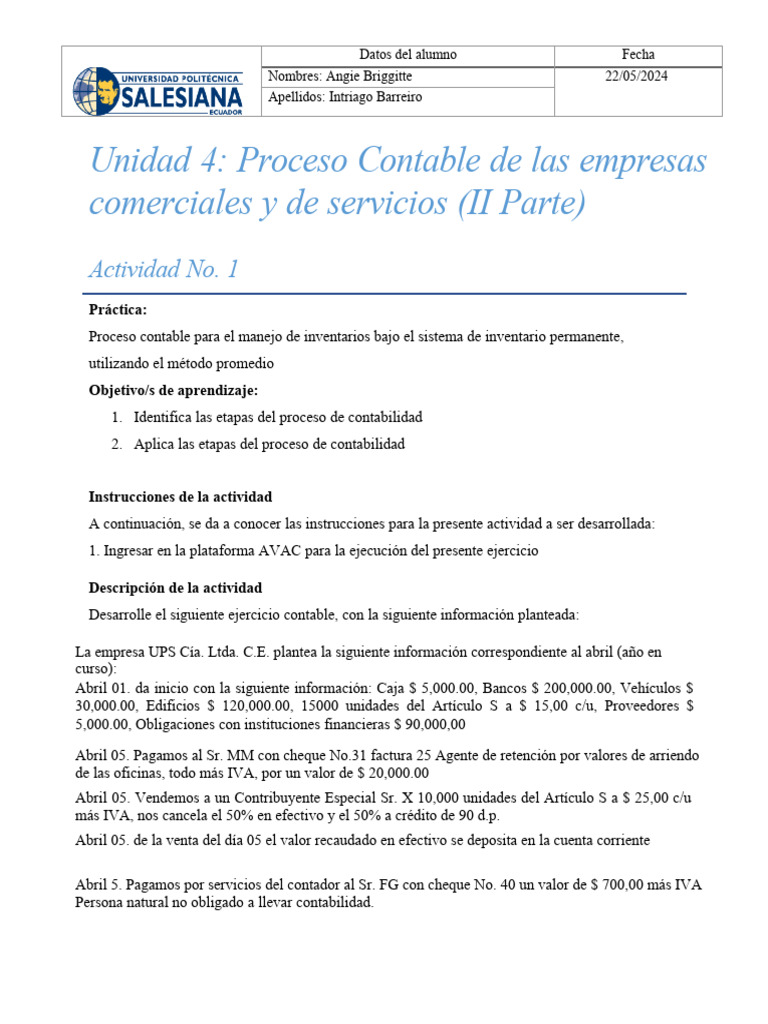 Intriago Angie FundamentosContables Act4 | PDF | Contabilidad | Bancos