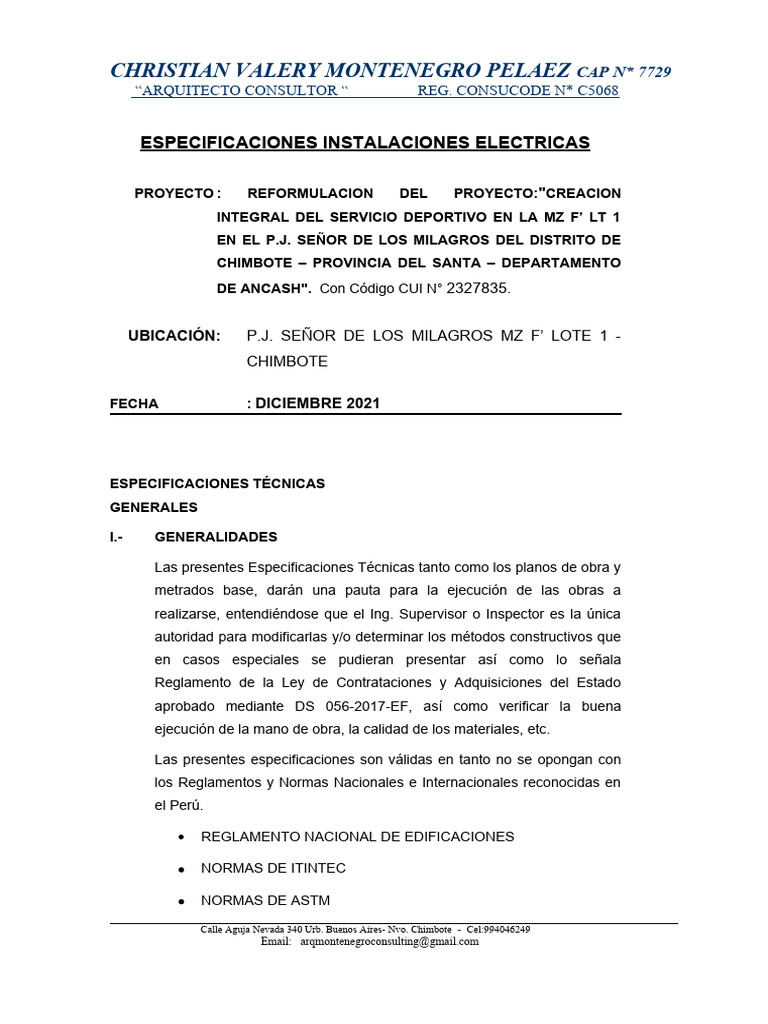 Espeficaciones Tecnicas de Instalaciones Electricas | PDF | Hormigón | Fundación (Ingeniería)
