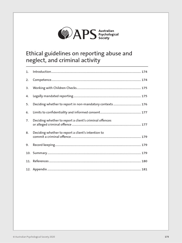 APS Ethical Guidelines For Reporting | PDF | Child Abuse | Child Neglect