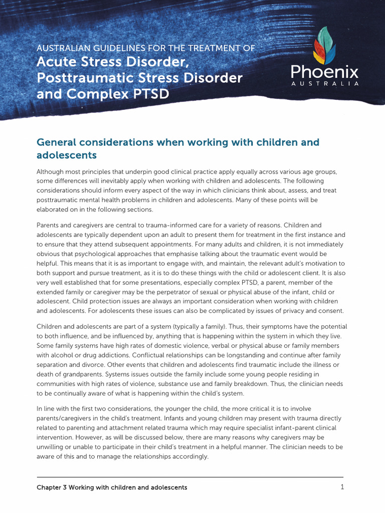 Pheonix Australia PTSD Guidelines - Children and Adolescents | PDF ...