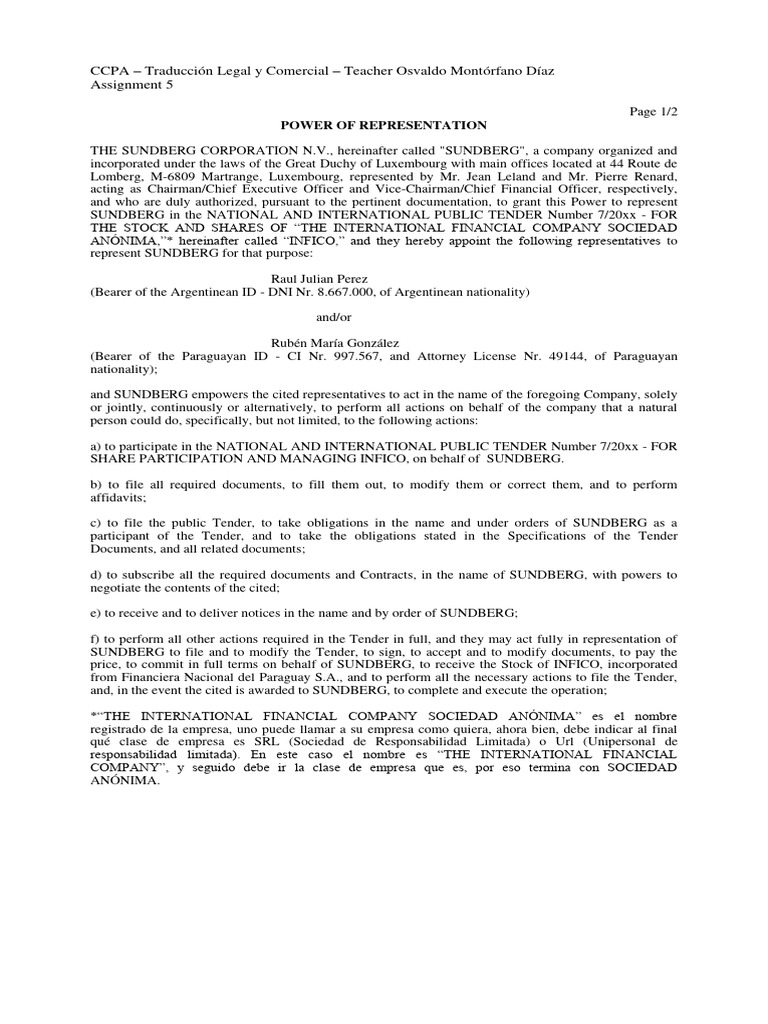 Power of Representation for SUNDBERG | PDF | Probate | Public Law