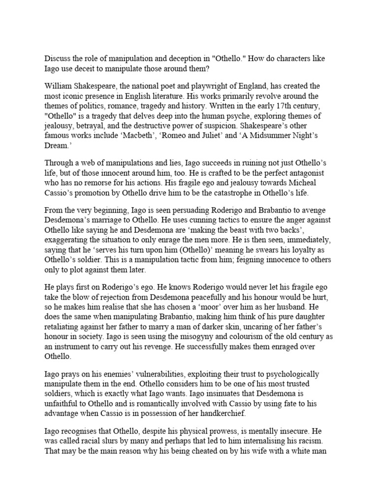 Iago's Manipulation in Othello Explained | PDF | Othello | Iago