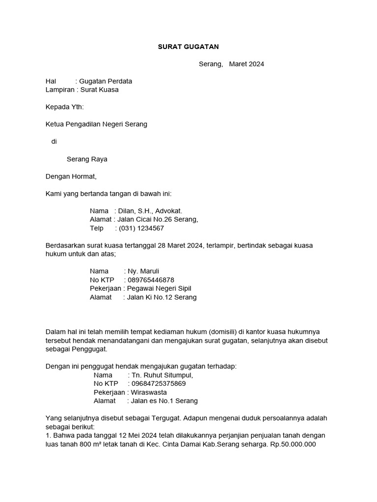 TGS INDIVIDU Surat Gugatan - HK Acara Perdata | PDF