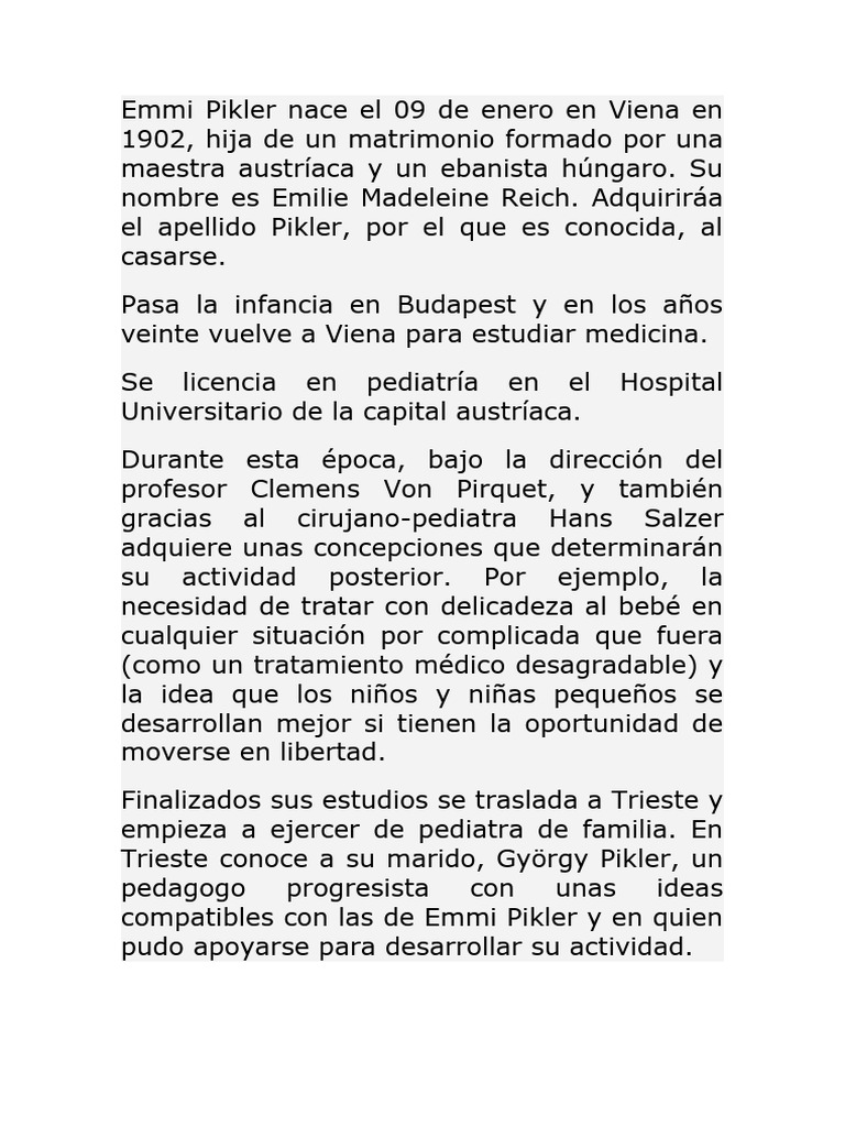 Biografia de Emmi Pikler | PDF | Pediatría
