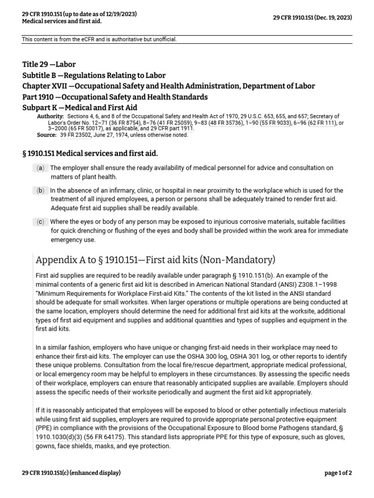29 CFR 1910.151 (Up To Date As of 12-19-2023) | PDF | Personal ...