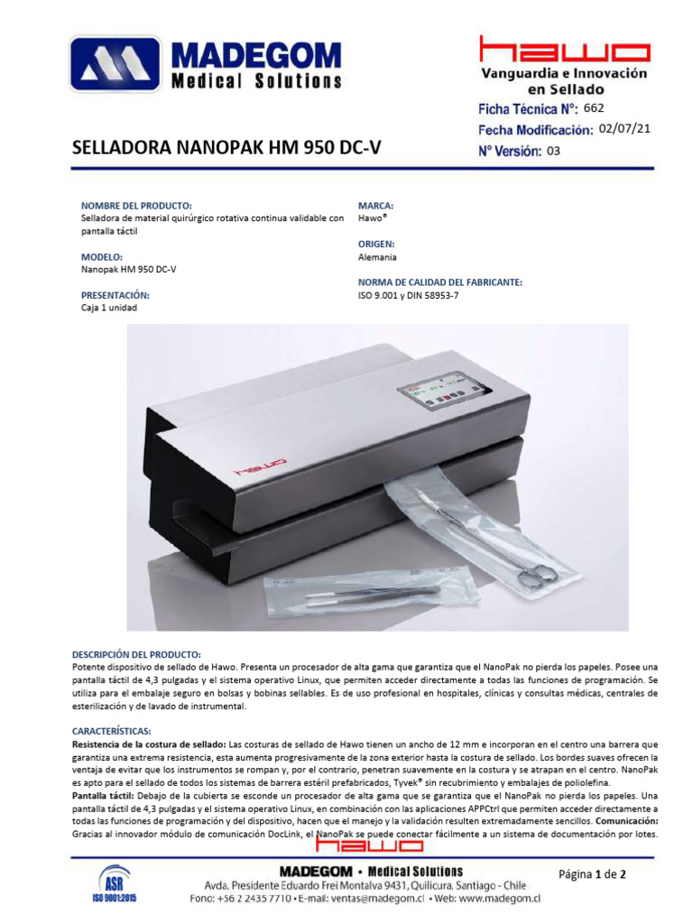 662-03 - Selladora Rotativa Continua Nanopak HM 950 DC-V (Hawo) | PDF ...