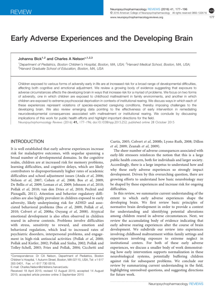 Early Adverse Experiences and the Developing Brain | PDF | Child ...