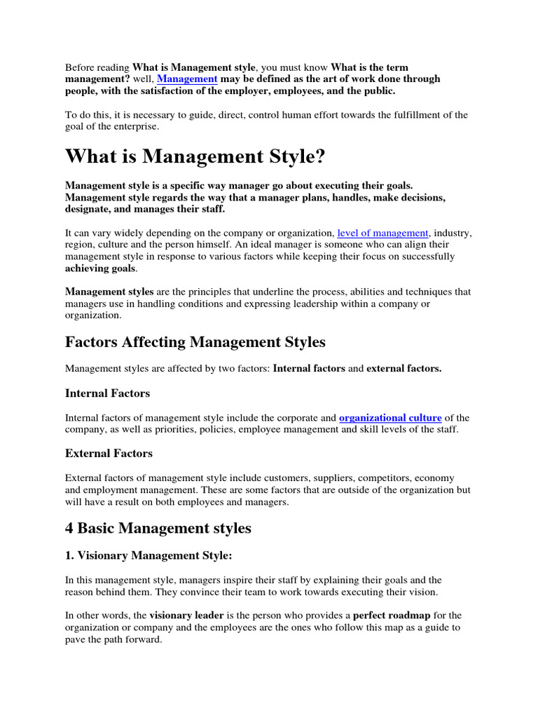 Overview of Management Styles | PDF | Leadership | Goal