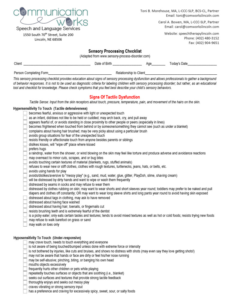 Sensory-Processing-Checklist | PDF | Somatosensory System | Odor