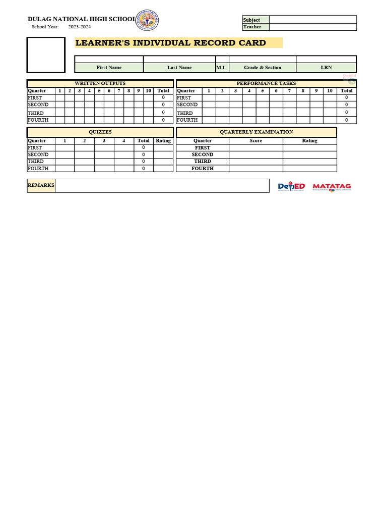 Learner's Individual Record Card (Excel) | PDF | Learning | Cognitive ...