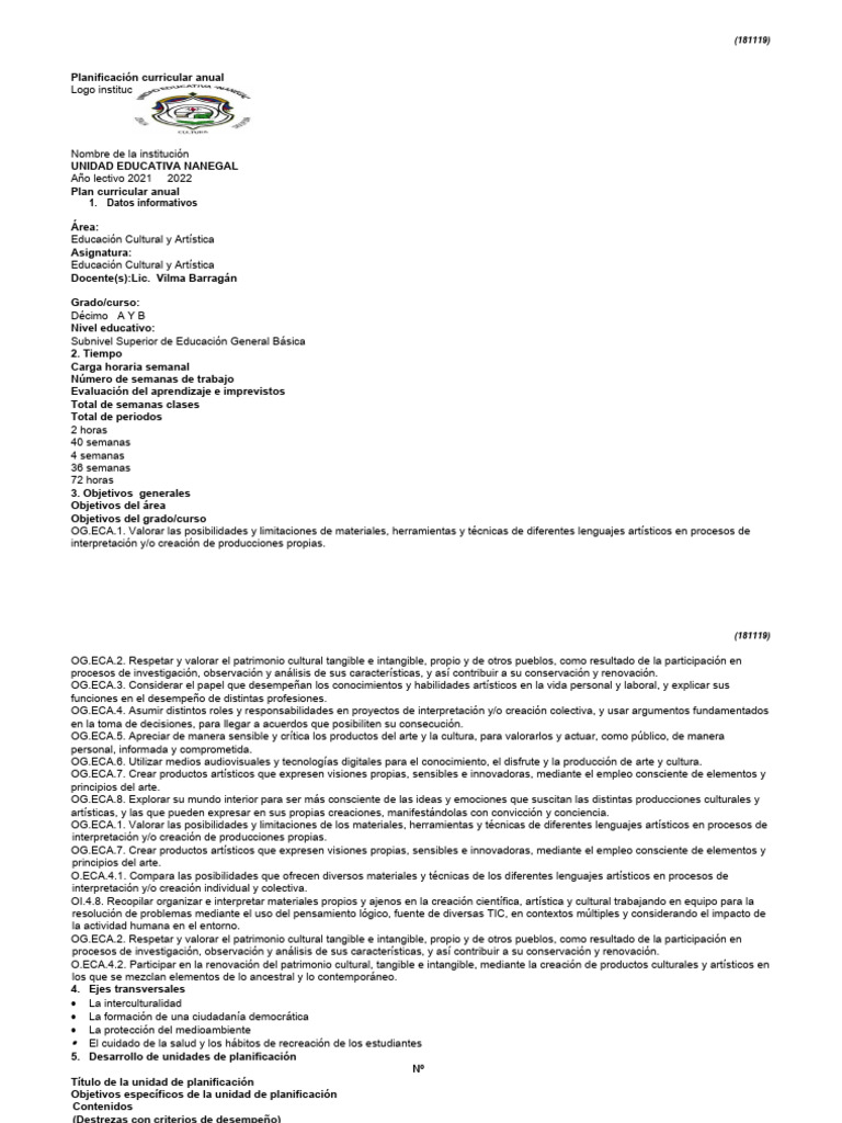 ECA 10 EGB PCA-PUD 6U Plus | Descargar gratis PDF | Teatro | Bailes