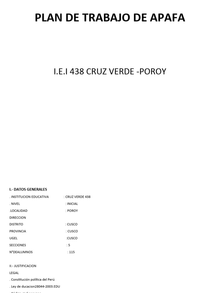 Plan de Trabajo de Apafa 2024 | PDF