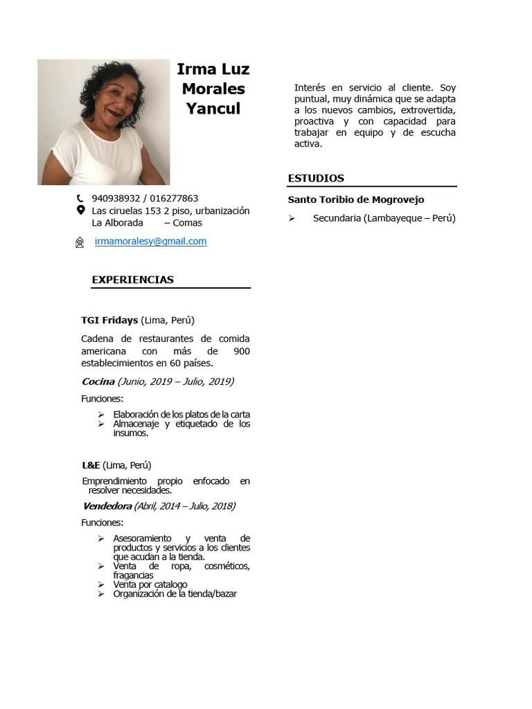 CV - Irma Morales | PDF