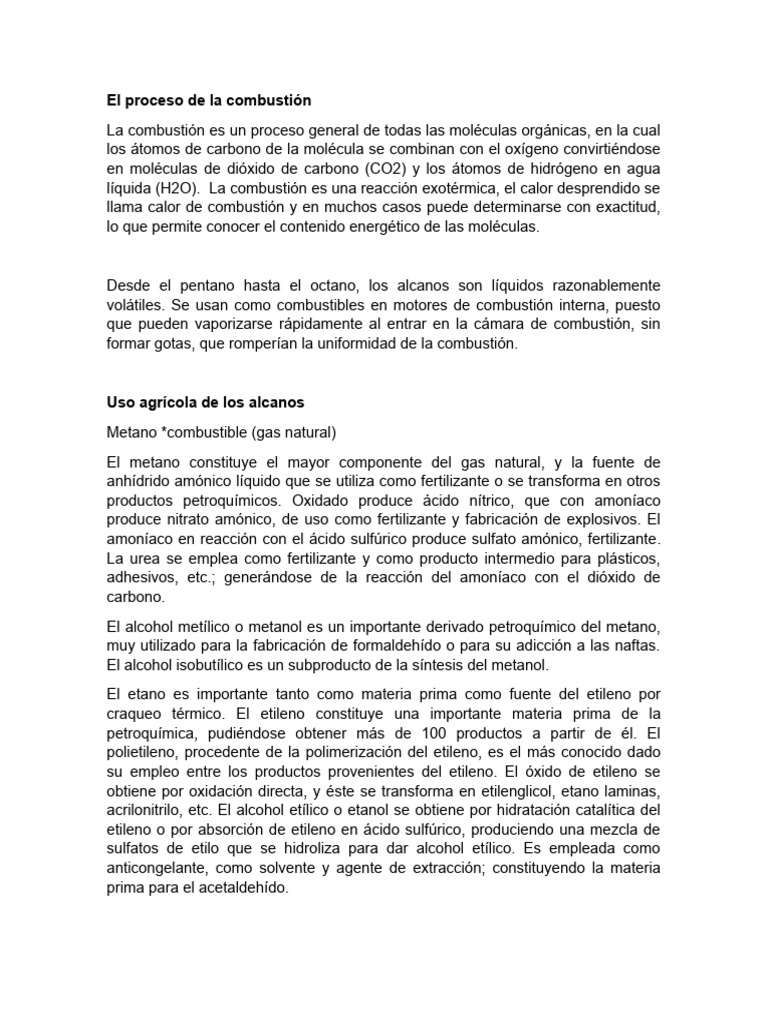 El Proceso de La Combustión de Alcanos | PDF | Etileno | Alcano