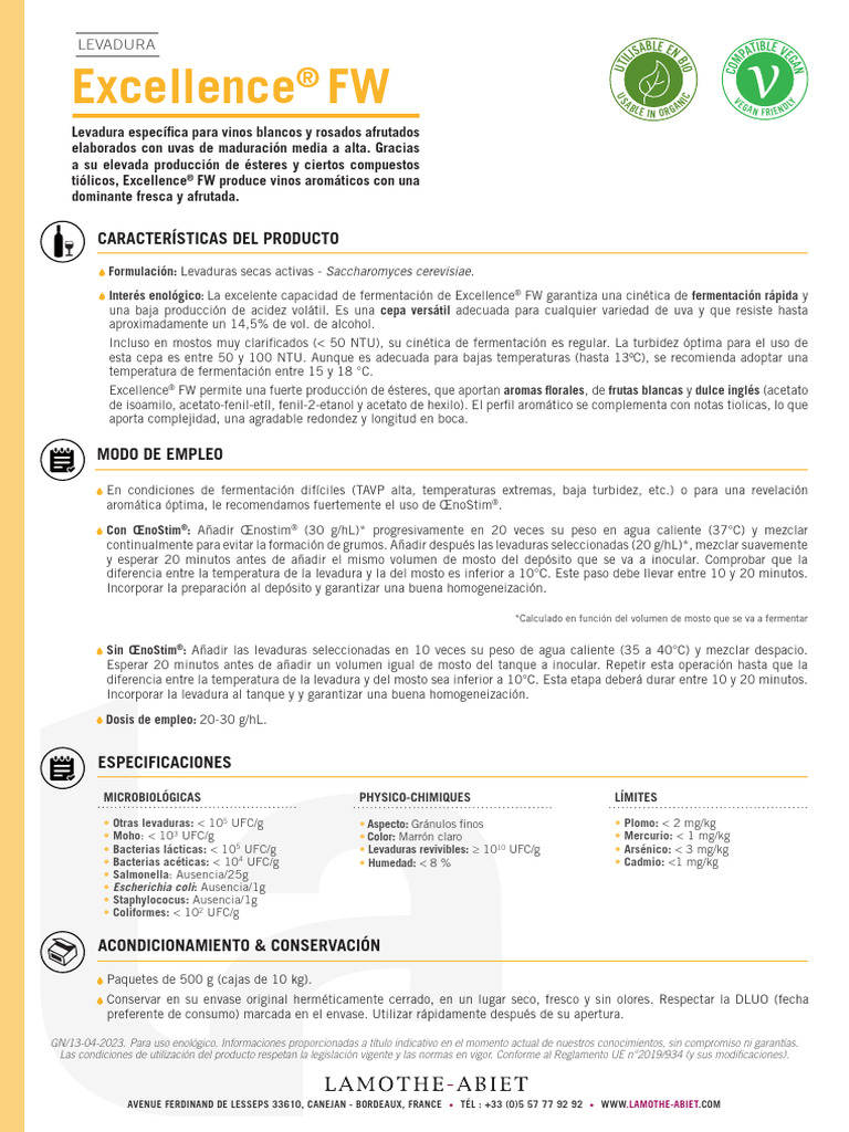 FT Es Excellence FW | PDF | Fermentación En Vinificación | Vino