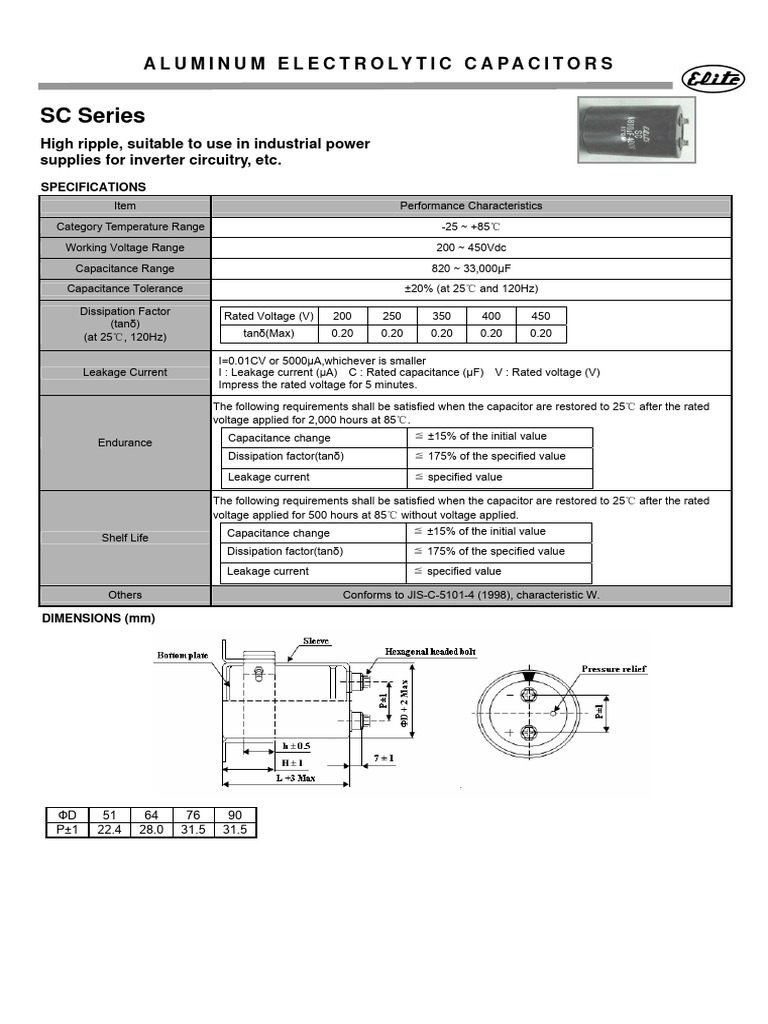 Elite (Screw-Terminal) SC Series | PDF | Capacitor | Capacitance