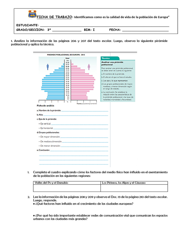 Ficha de Trabajo. 05.la Población de Europa.-Uda 6-III BIM-3ro Sec. CC ...