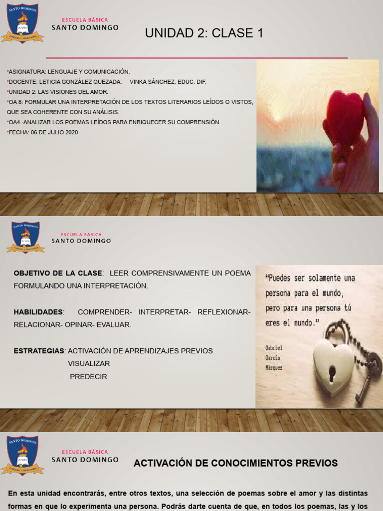 CLASE 1 - 8° Lenguaje (Unidad 2) | PDF | Amor