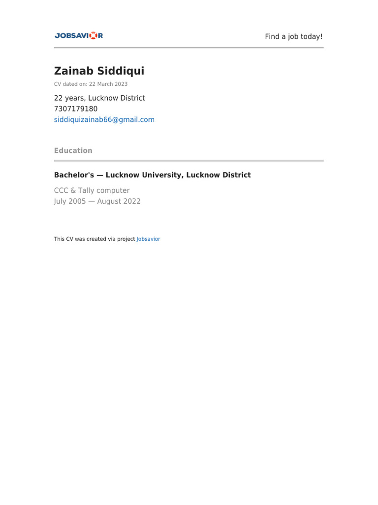 Zainab Siddiqui CV - Lucknow | PDF