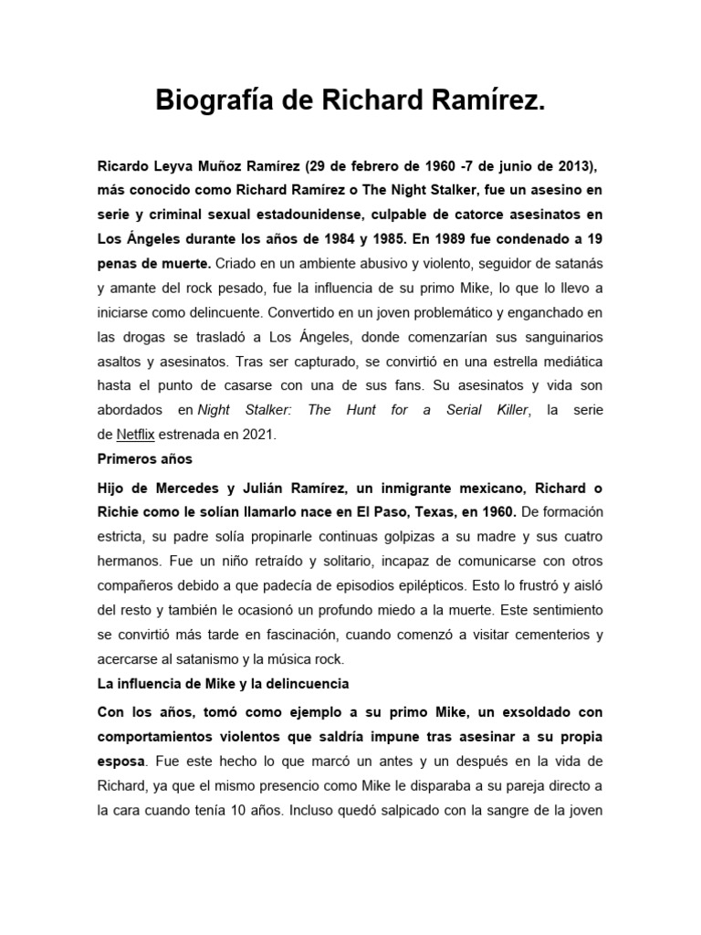 Biografía de Richard Ramírez | PDF | Crímenes | Crimen y violencia