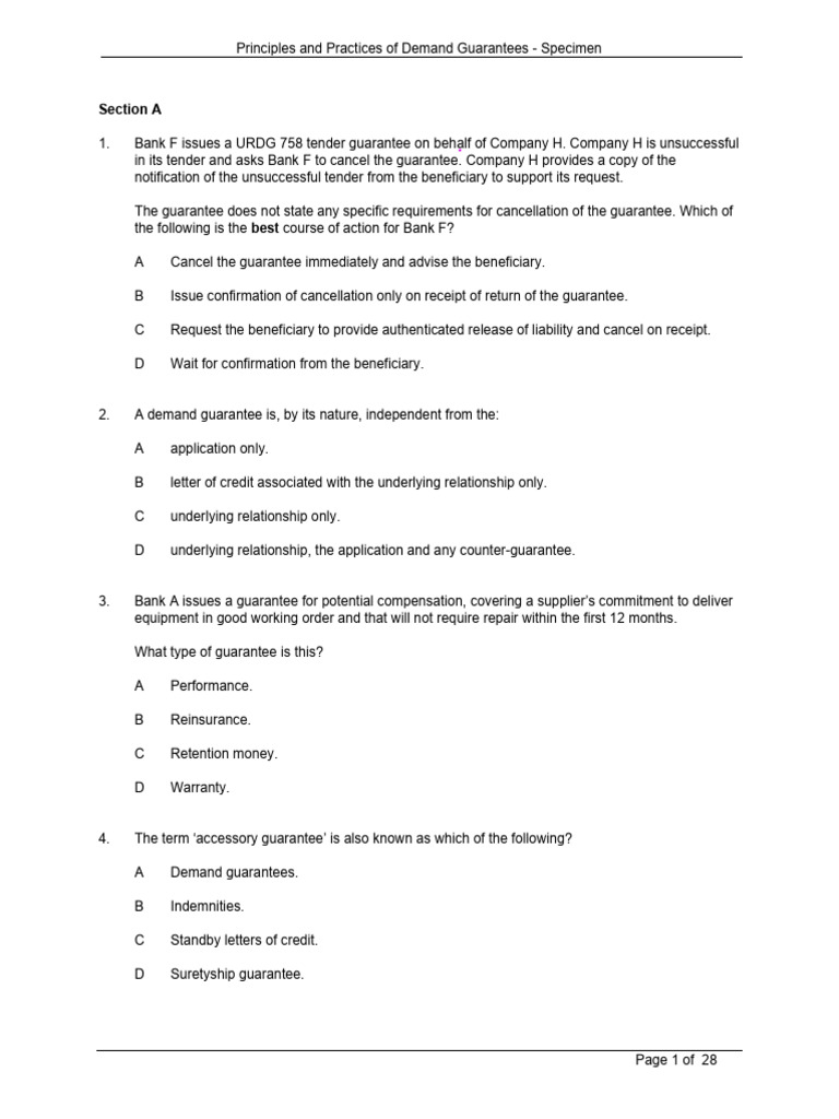 CSDG - Specimen Paper 2022 With Answer | PDF | Letter Of Credit | Guarantee
