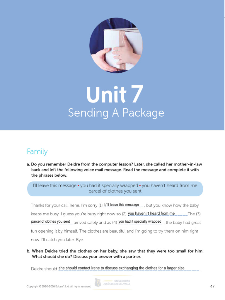 Document 07 Workbook Unit 7 Sending A Package | PDF | Mail | Registered ...