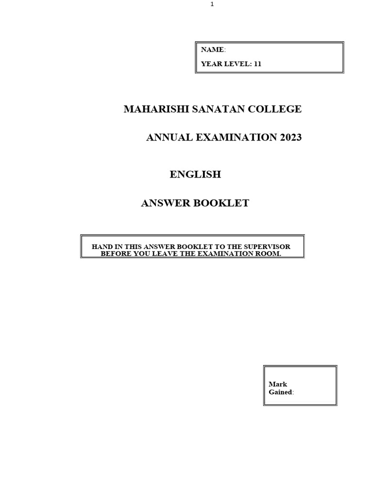 2023 English Exam Answer Booklet | PDF | Writing | Linguistics