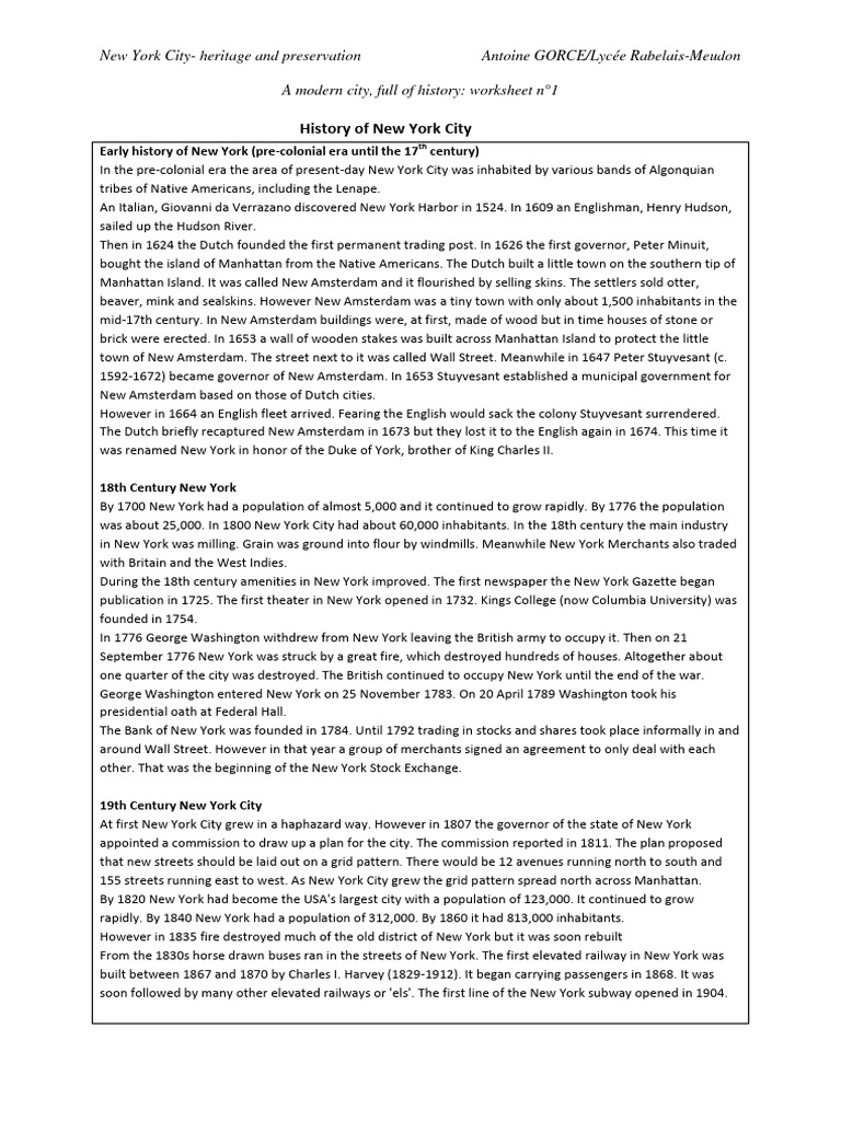 New York City: A Historical Overview | PDF | New York City