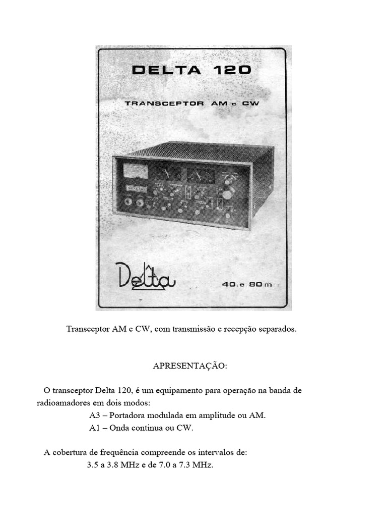 Transceptor Delta 120: Guia de Operação AM/CW | PDF | Transmissão de ...