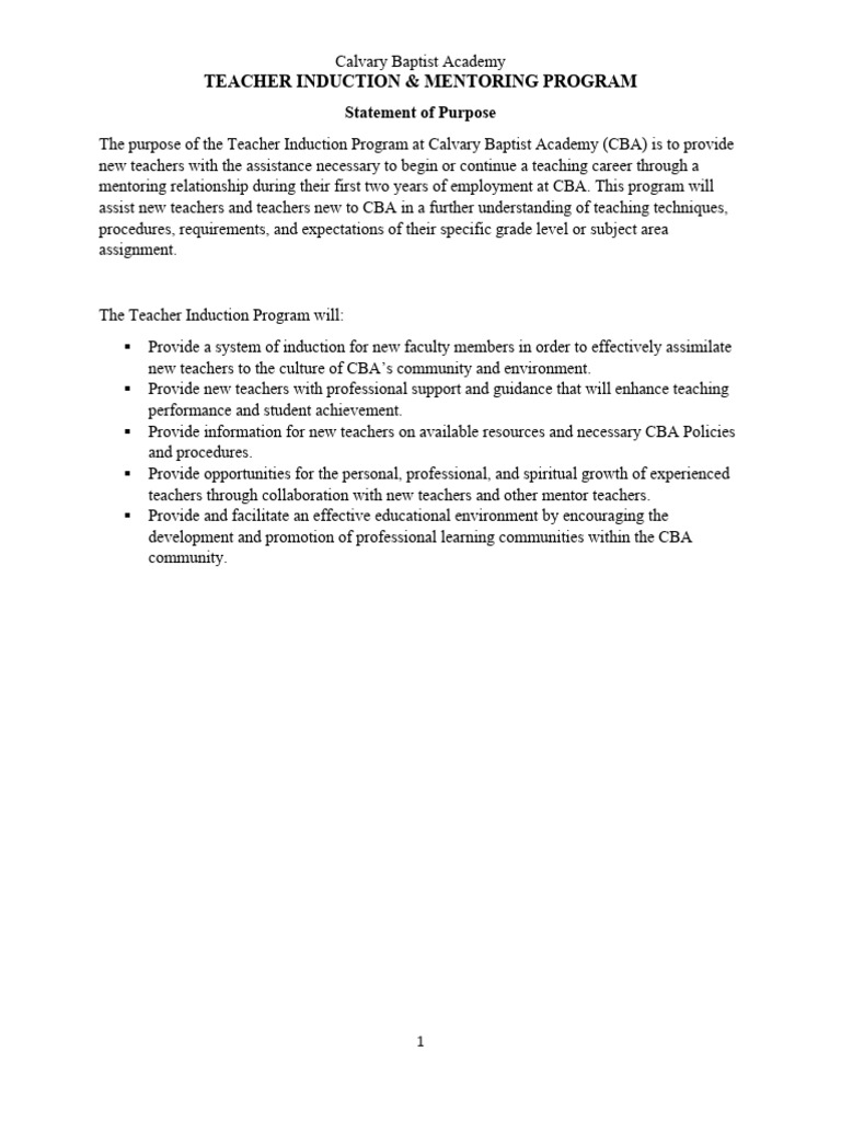 Teacher Induction Program at CBA | PDF | Teachers | Mentorship