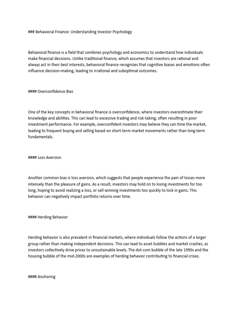 Behavioral Finance: Understanding Investor Psychology | PDF ...