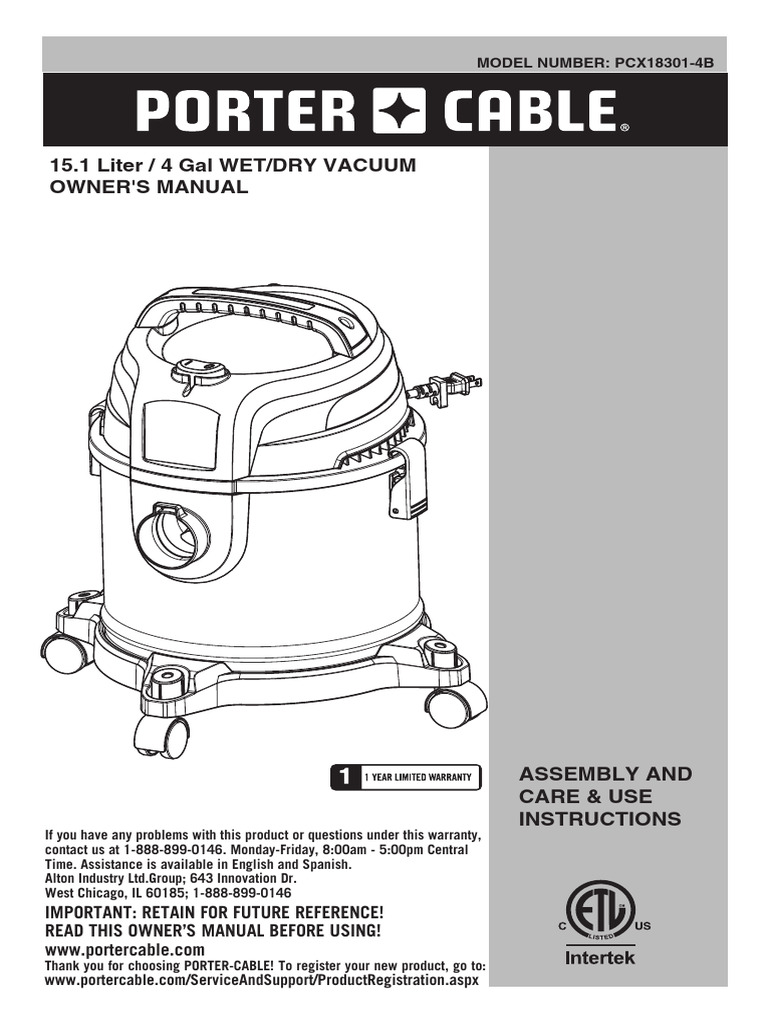 Porter-Cable PCX18301 4 Gallon Wet Dry Vac Manual From Amzn | PDF ...