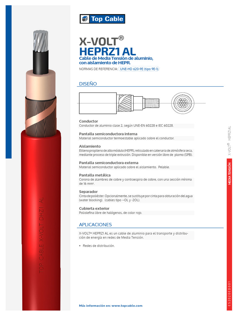 Topcable Ficha - ES - X-VOLT - HEPRZ1 - AL | PDF | Aislador (Electricidad) | Conductor electrico