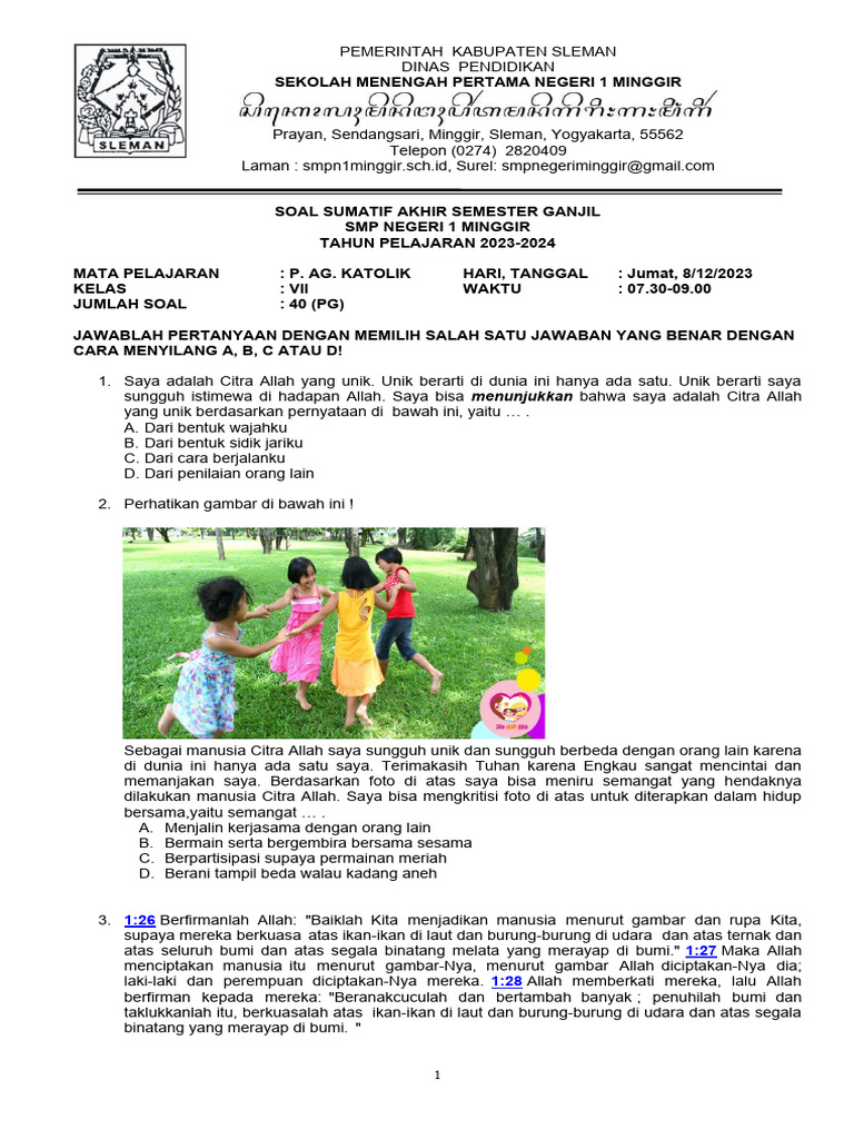 Soal Pas Ganjil Kelas 7 Sem 1 2023 2024 | PDF