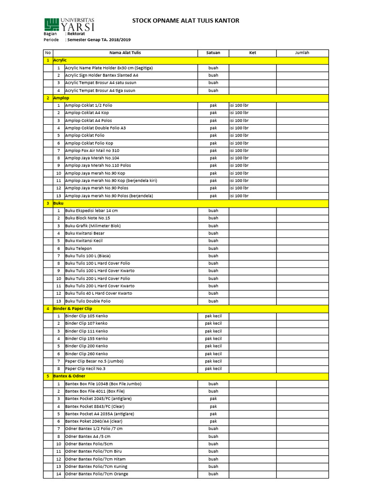 Form Stock Opname ATK | PDF
